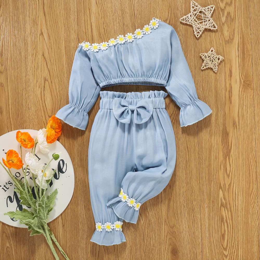 Shop Online Girls Blue Floral Print Top And Pant Set at ₹604