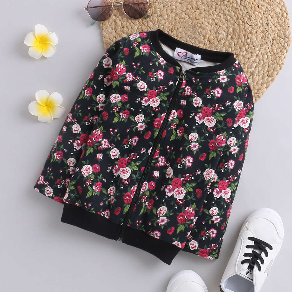 Shop Online Girls Multi Coloured Floral Print Full-Sleeve Bomber Jacket ...