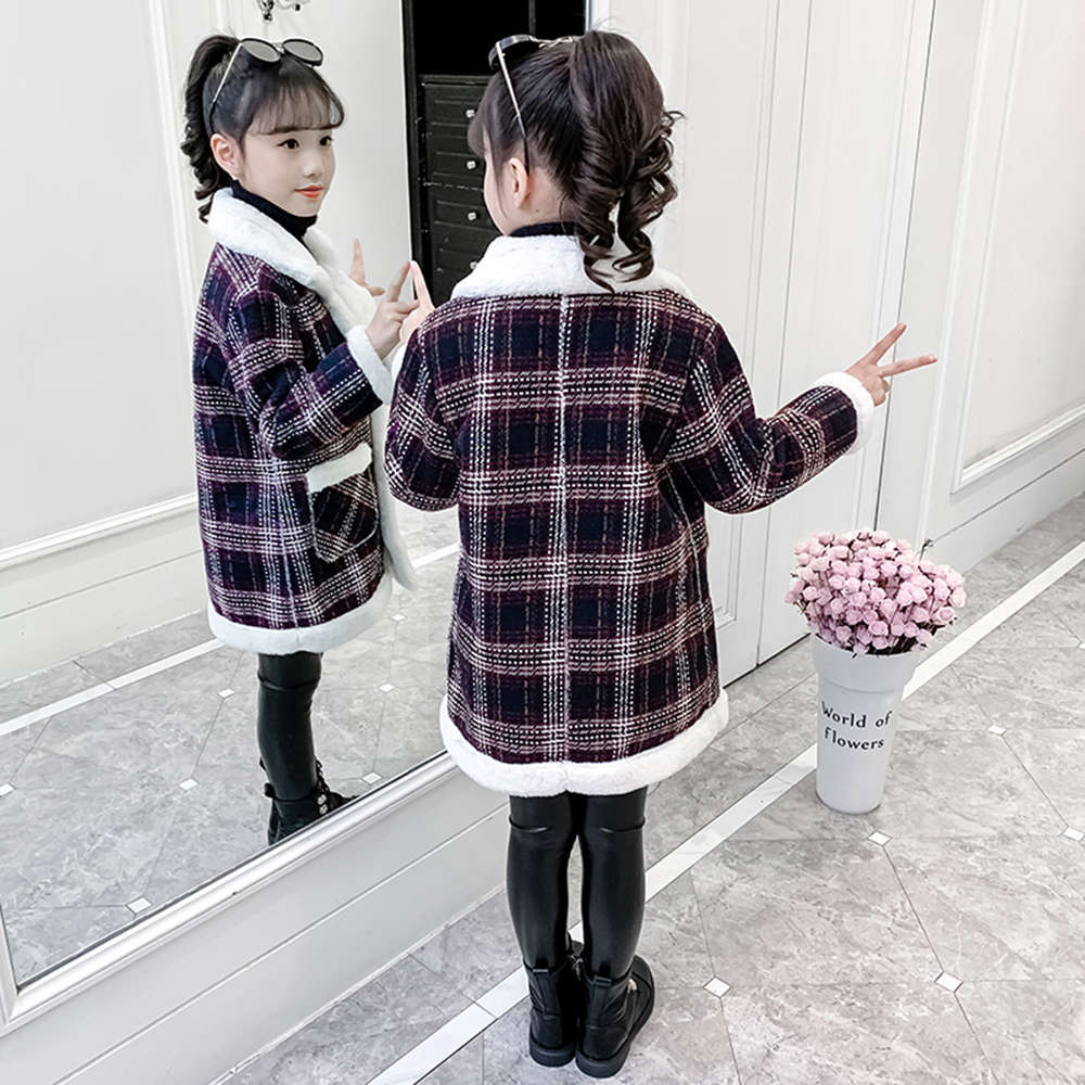 Shop Online Girls Multi Coloured Checkered Full-Sleeve Long Coat at ₹2169