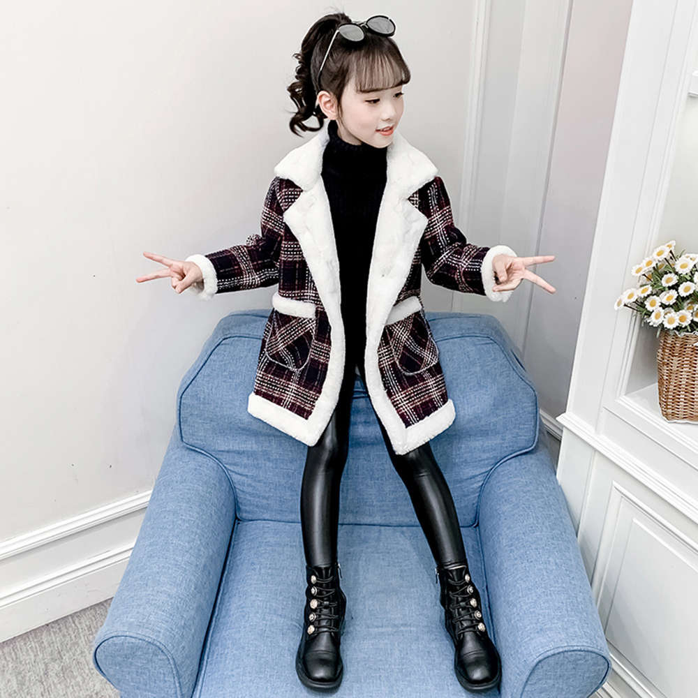 Shop Online Girls Multi Coloured Checkered Full-Sleeve Long Coat at ₹2169
