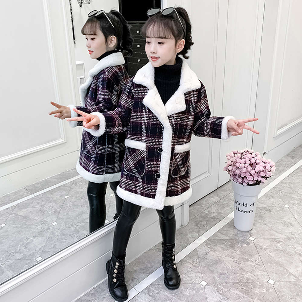 Shop Online Girls Multi Coloured Checkered Full-Sleeve Long Coat at ₹2169