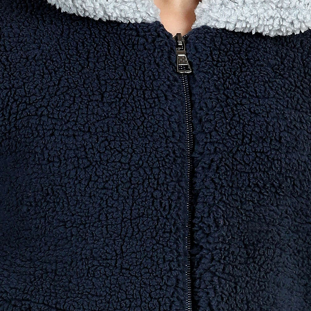 Shop Online Girls Navy Full Sleeve Sherpa Coat At ₹999