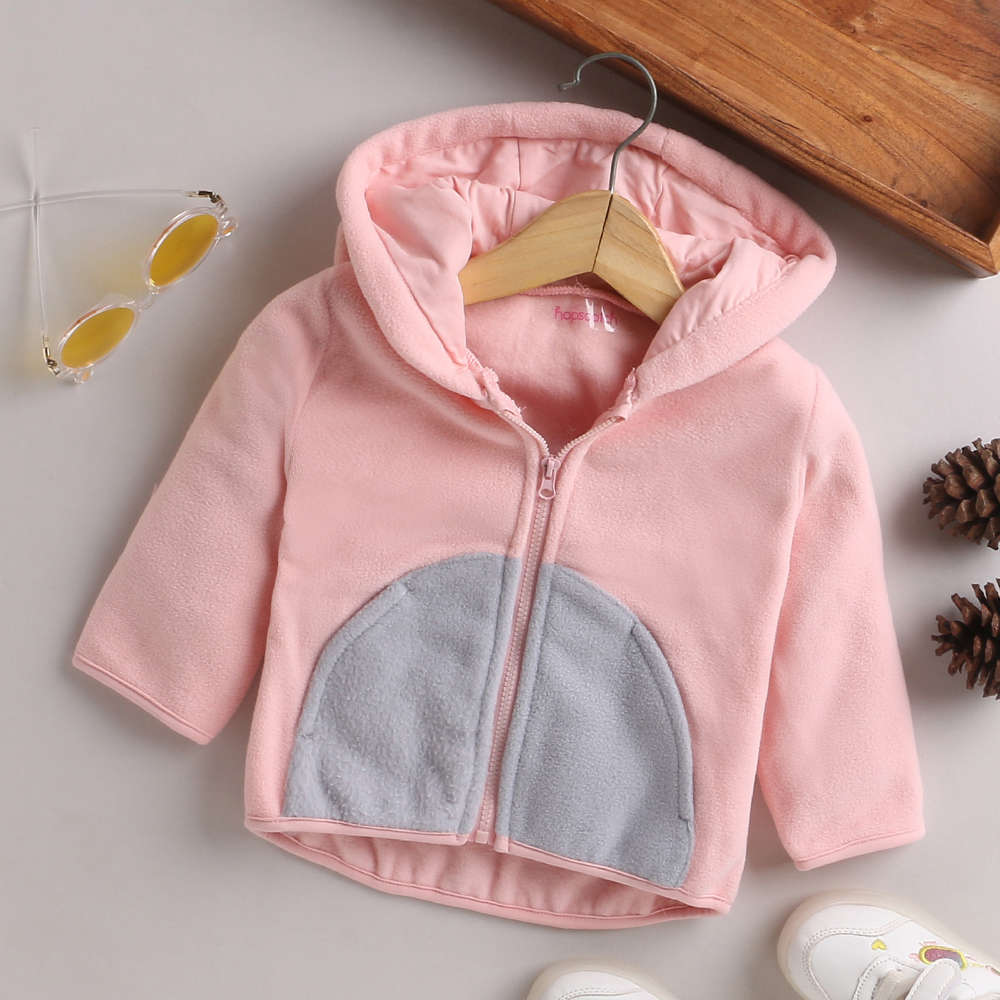 Shop Online Girls Pink Solid Full-Sleeve Fleece Jacket at ₹999