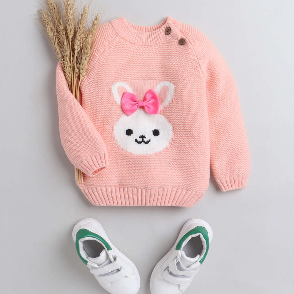 Shop Online Girls Pink All Over Print Full Sleeve Sweater At ₹1245