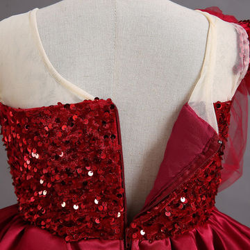 Shop Online Girls Red Sequin Embellished Sleeveless Party Dress at ₹1249