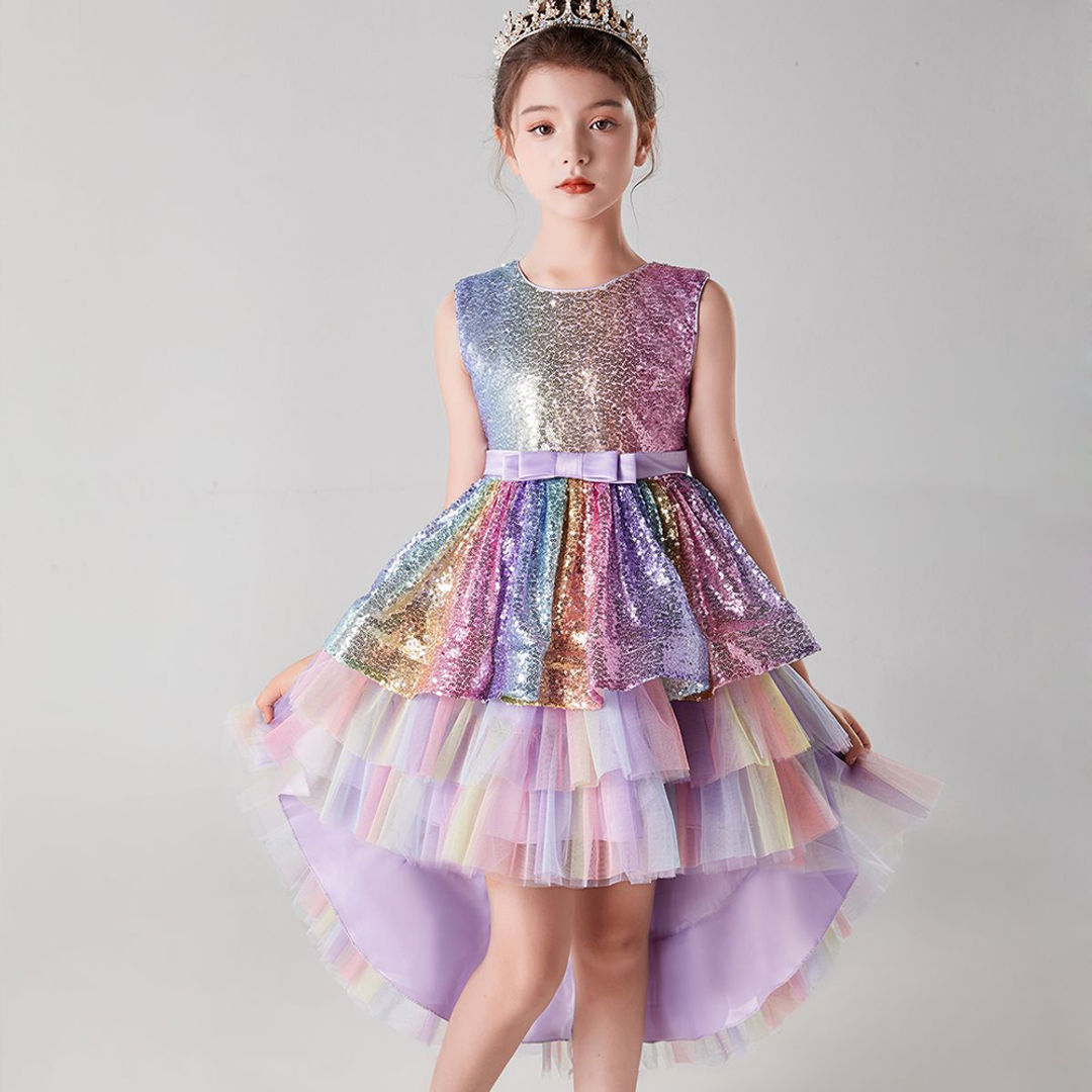 Shop Online Girls Purple Sequin Sleeveless Party Dress at ₹2143