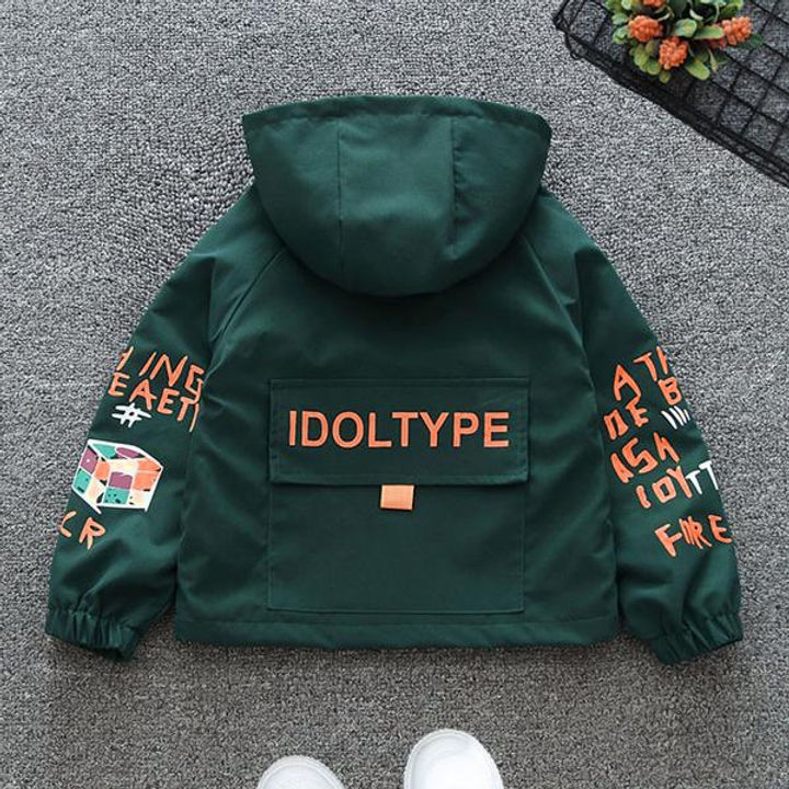 Shop Online Boys Green Full-Sleeve Text Print Jacket at ₹1139