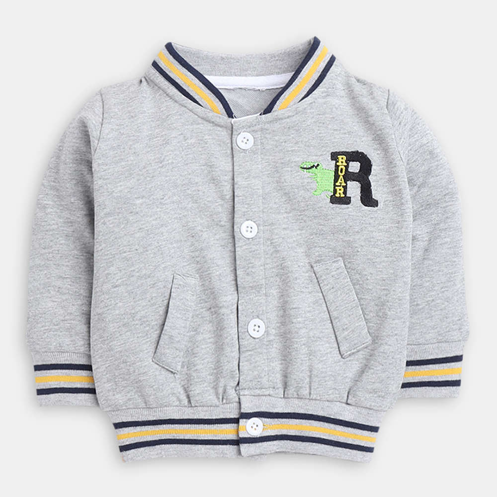 Shop Online Boys Gray Animal Print Onesie, Jacket and Jogger Set at ₹829