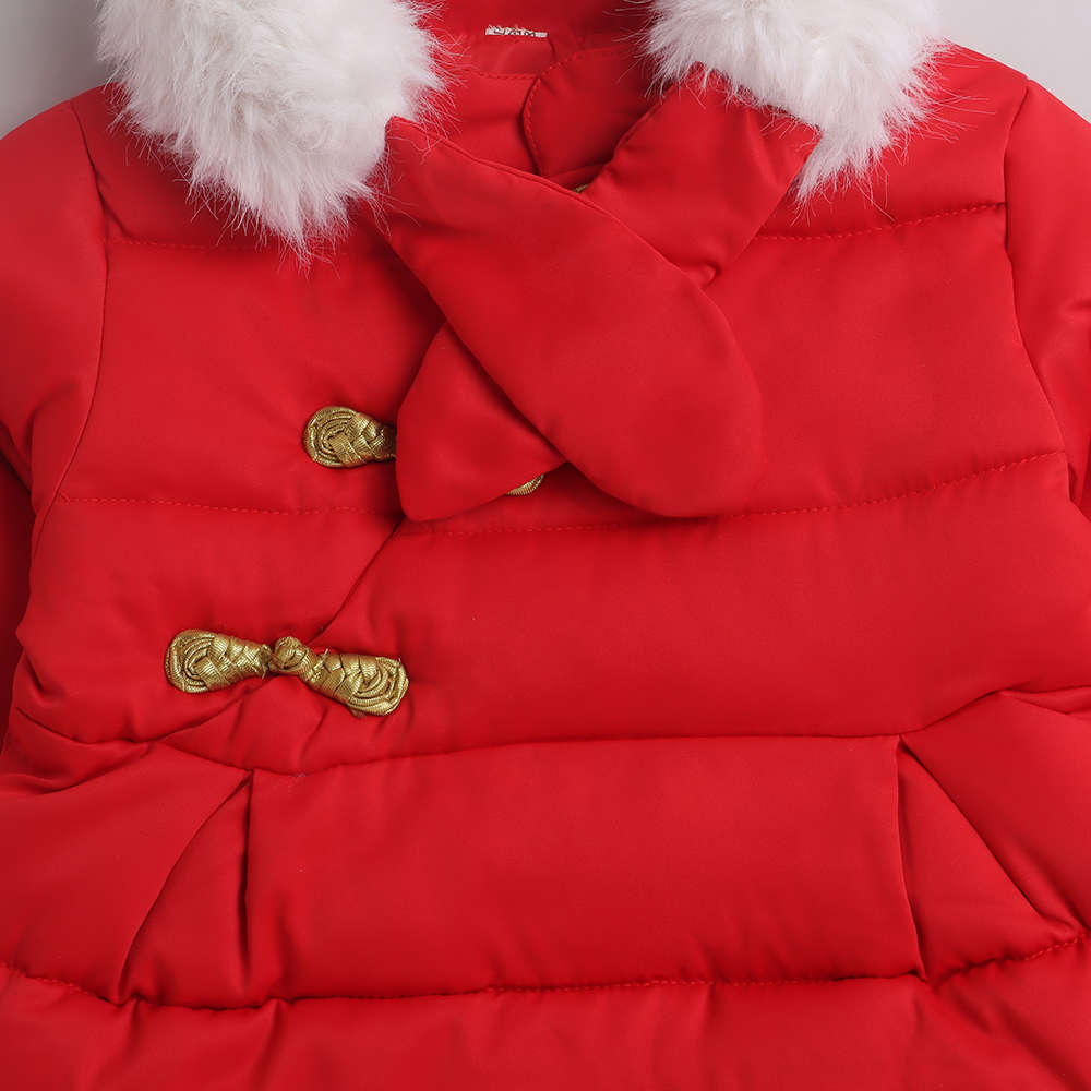 Shop Online Girls Red Full-Sleeve Solid Long Coat at ₹2289