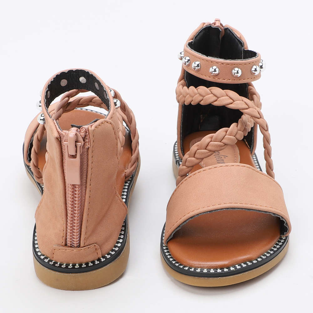 Shop Online Girls Pink Solid Applique Gladiator at ₹829
