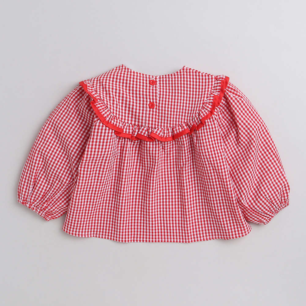 Shop Online Girls Red Full-Sleeve Fruit Print Blouses at ₹779