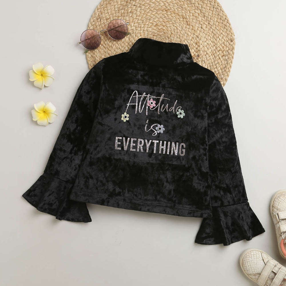 Shop Online Girls Black Text Print Full Sleeve Blouse At ₹1195
