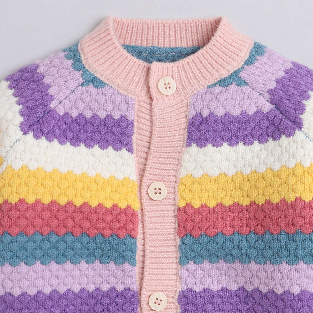 Shop Online Girls Multi Coloured Stripe Print Full Sleeve Sweater At ₹939