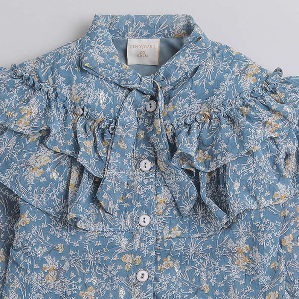 Shop Online Girls Grey Floral Print Full-Sleeve Blouse at ₹1346